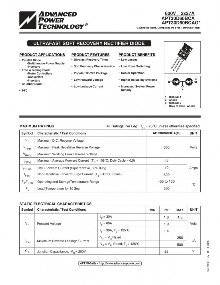 APT30D60BCAG datasheet page 1