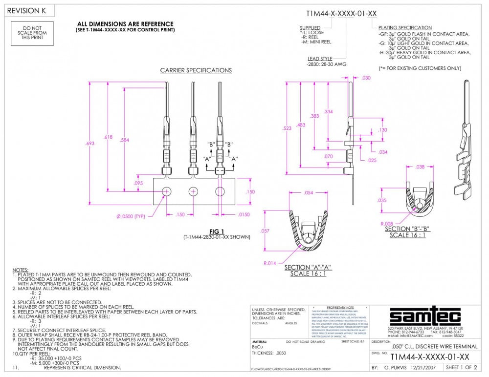 Samtec T1M44 terminal drawing page 1