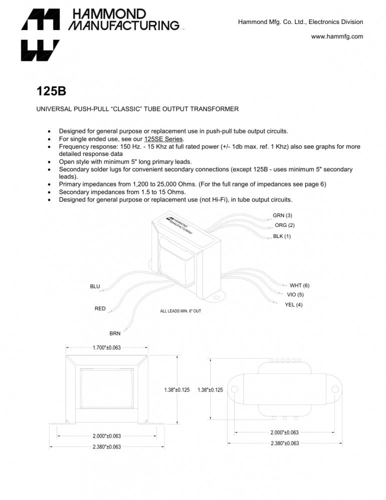 Hammond 125B datasheet page 1