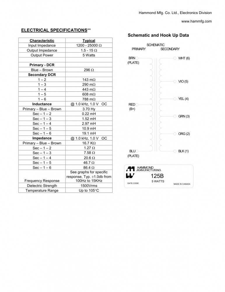 Hammond 125B datasheet page 2