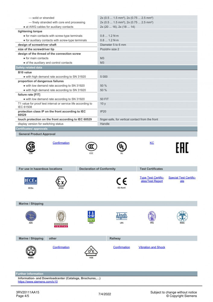 3RV20111AA15 datasheet page 4