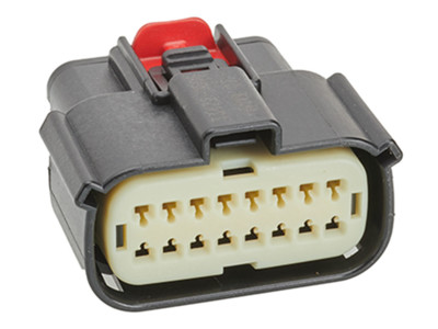 MX150 Mat-Sealed Female Connector Assembly, Dual Row, 16 Circuits, Keying Option D, with Clipslot, without Connector Position Assurance, Stone Gray