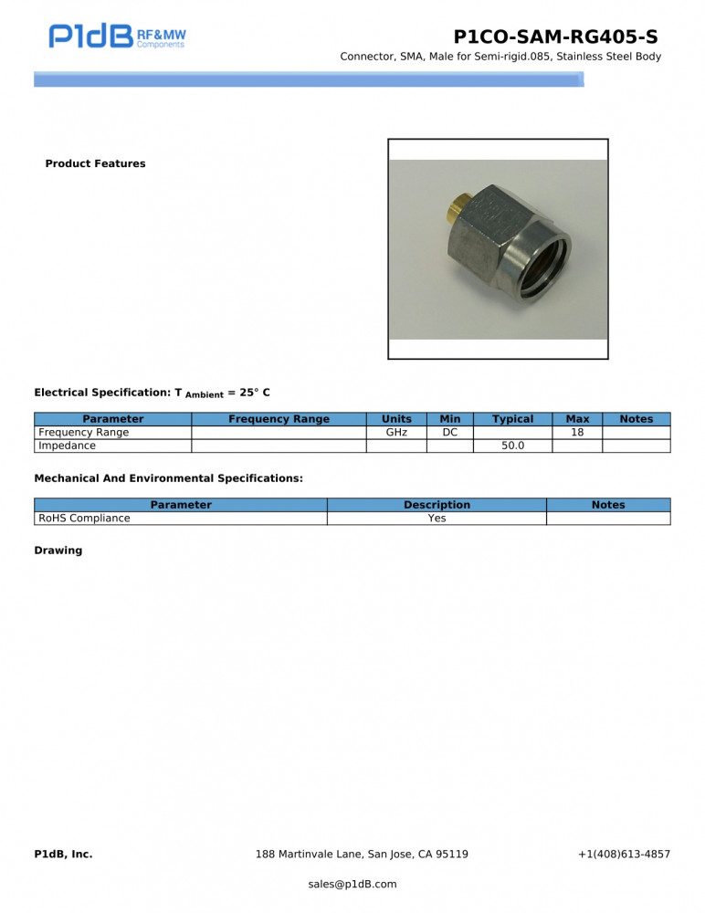 P1CO-SAM-RG405-S technical document, page 1