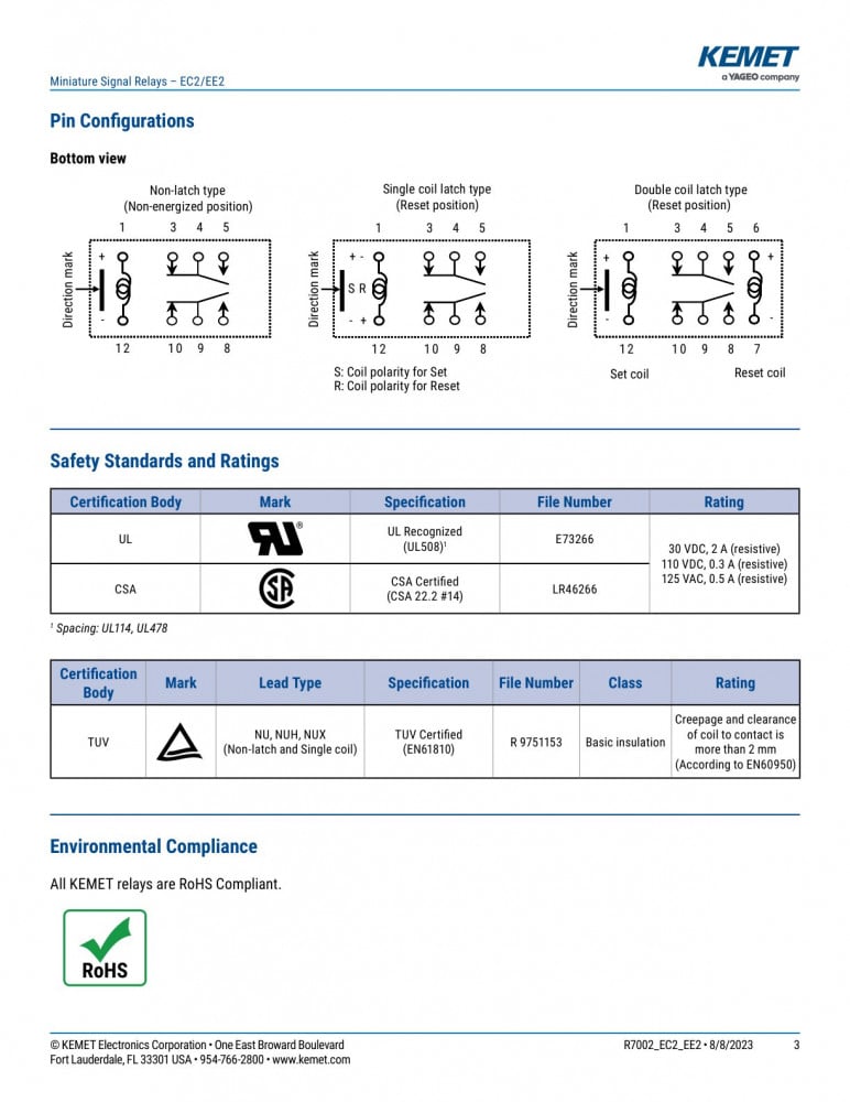 KEMET EE2 relay datasheet page 3