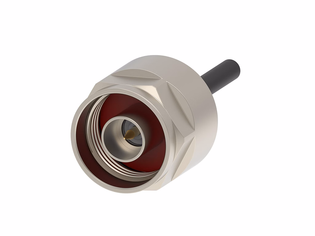 N Plug, Right-Angle, Crimp, RG-141, RG-303 and RG-58 Cable, Brass Body, Nickel (Ni) Plated, Tray, 50 Ohms