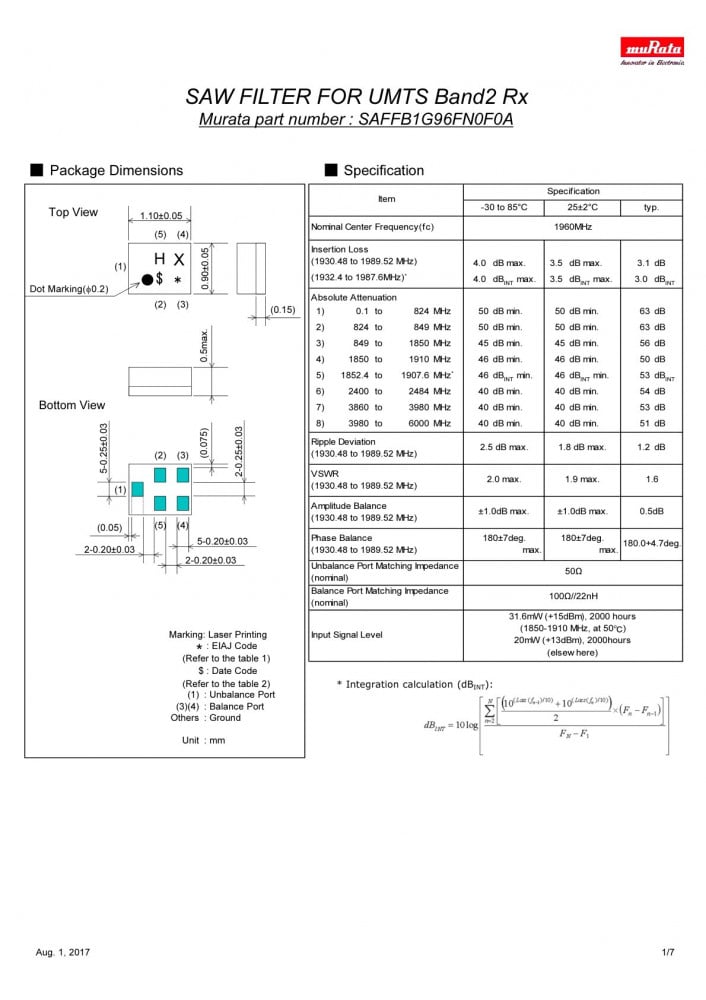 Murata SAFFB1G96FN0F0AR1X datasheet page 2