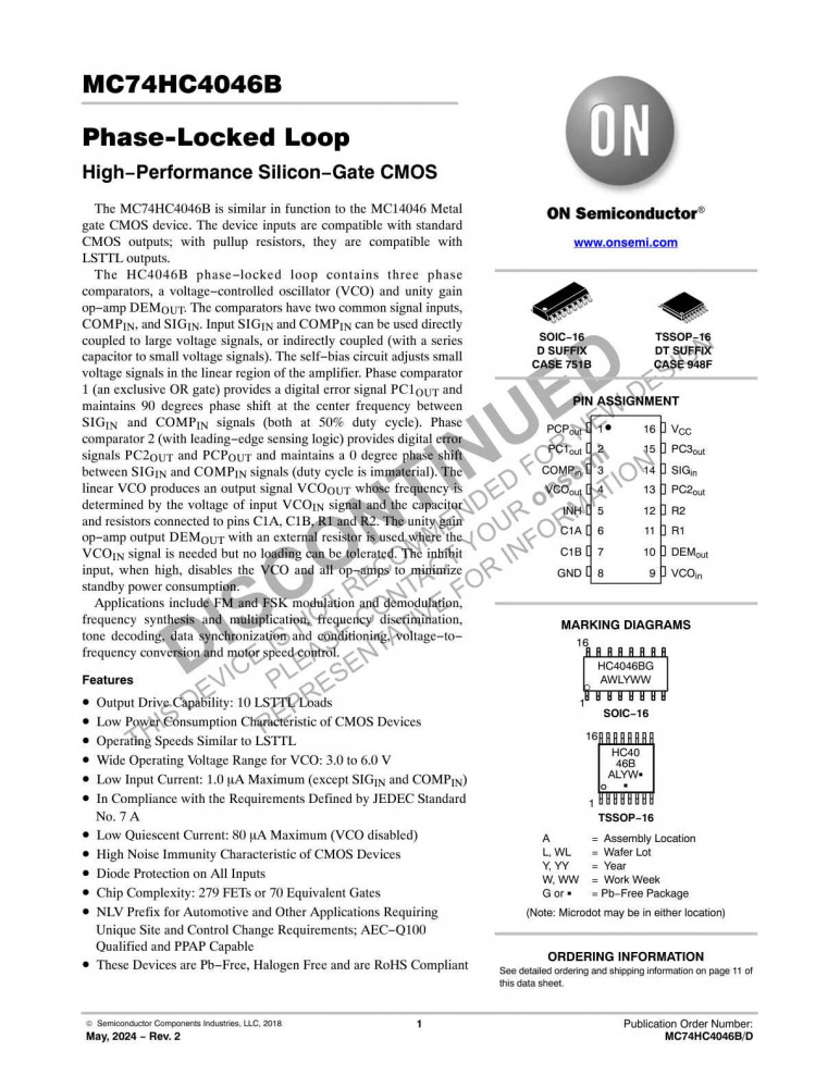 MC74HC4046B datasheet page 1