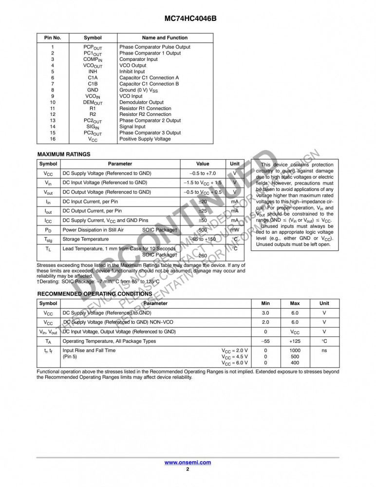 MC74HC4046B datasheet page 2