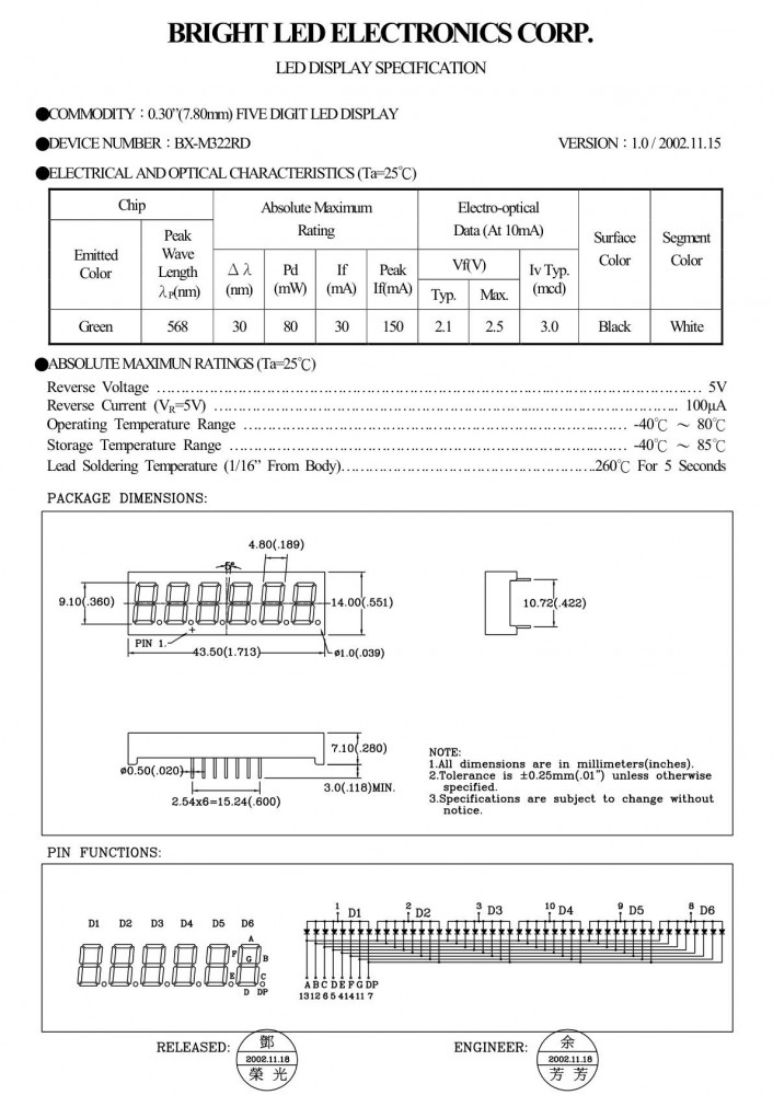 BX-M322RD specification document page 1