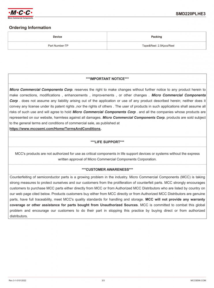SMD220PLHE3-TP datasheet page 3