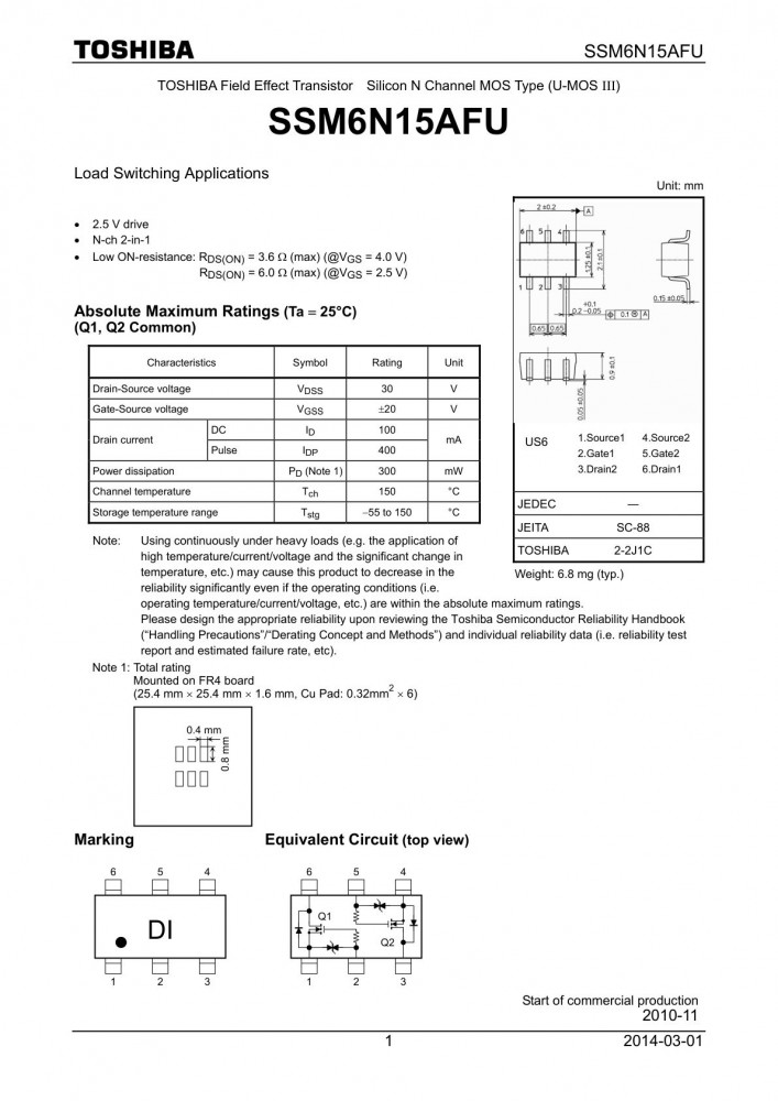 SSM6N15AFU,LF document page 1