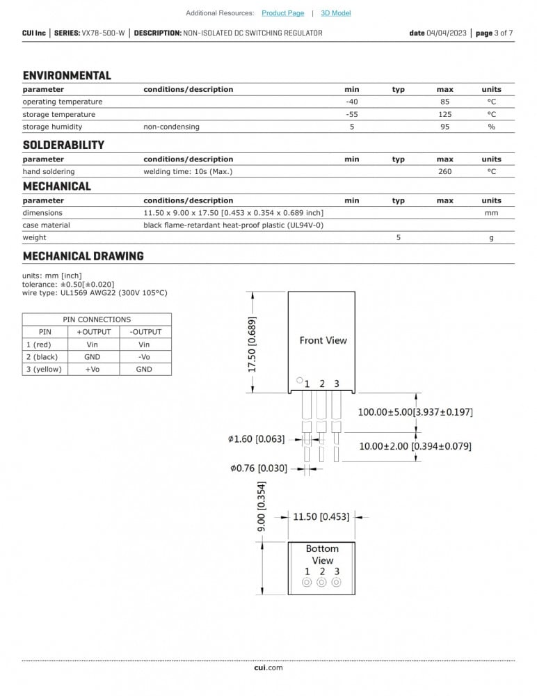 VX7815-500-W datasheet page 3
