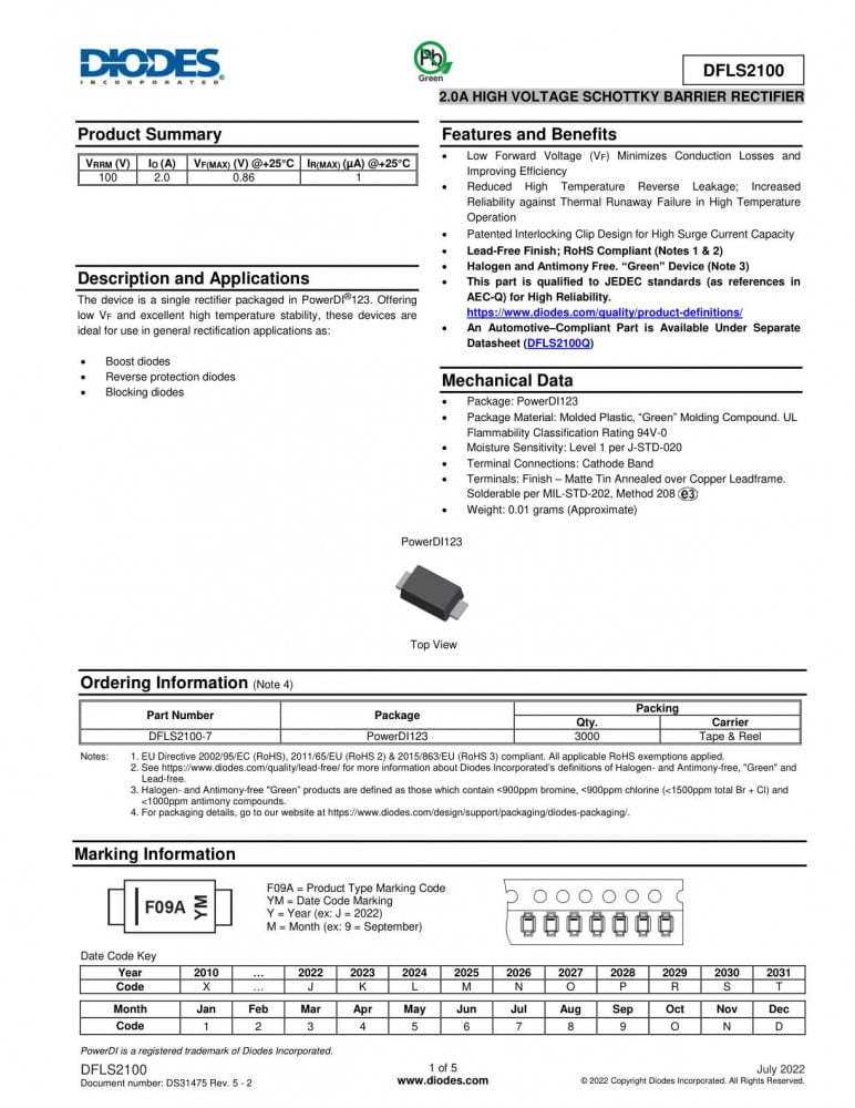 DFLS2100-7 datasheet page 1