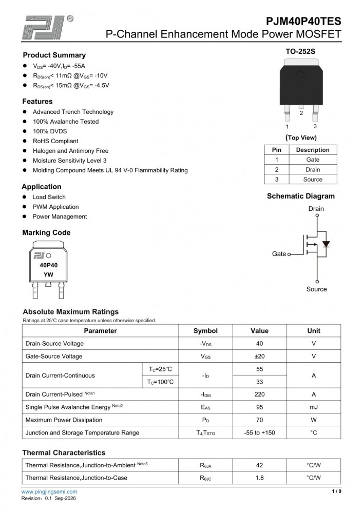PJM40P40TES datasheet page 1