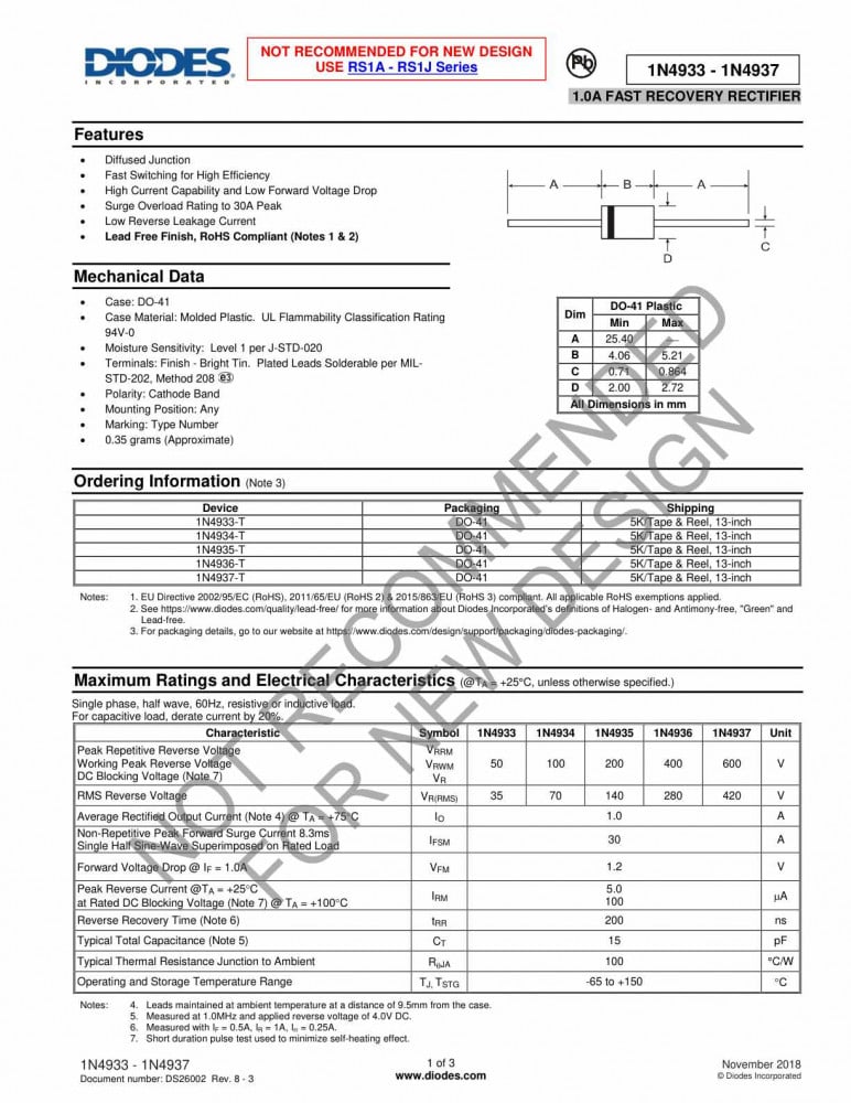 1N4934-T datasheet page 1