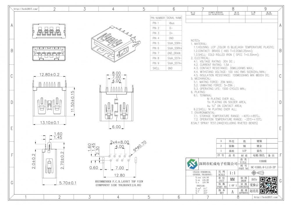 HC-USB3.0-L115-ZP technical document preview