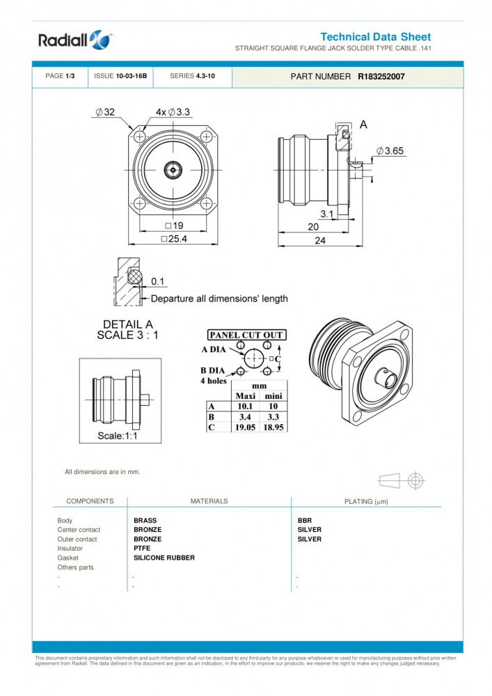 Radiall R183252007 product drawing and component details