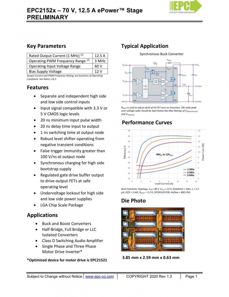 EPC2152ENGRT technical document page 1