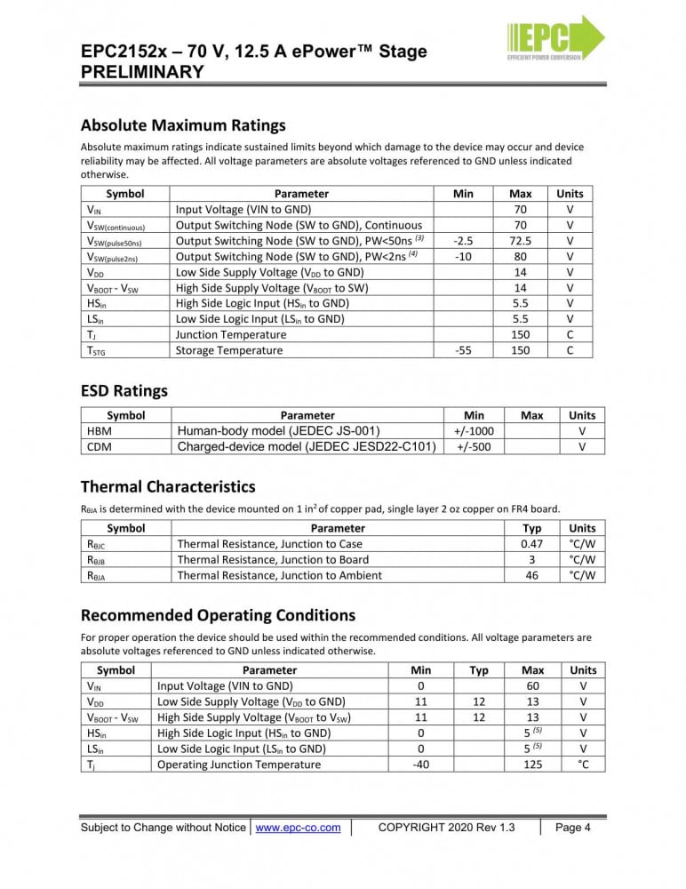 EPC2152ENGRT technical document page 4