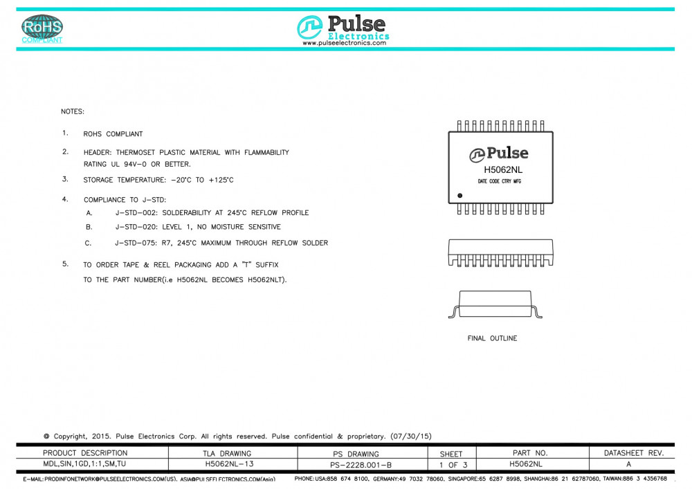 PULSE H5062NL datasheet page 1