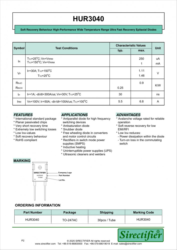 HUR3040 datasheet page 2
