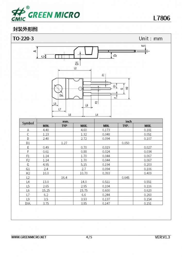 GREENMICRO L7806CVAT datasheet page 4