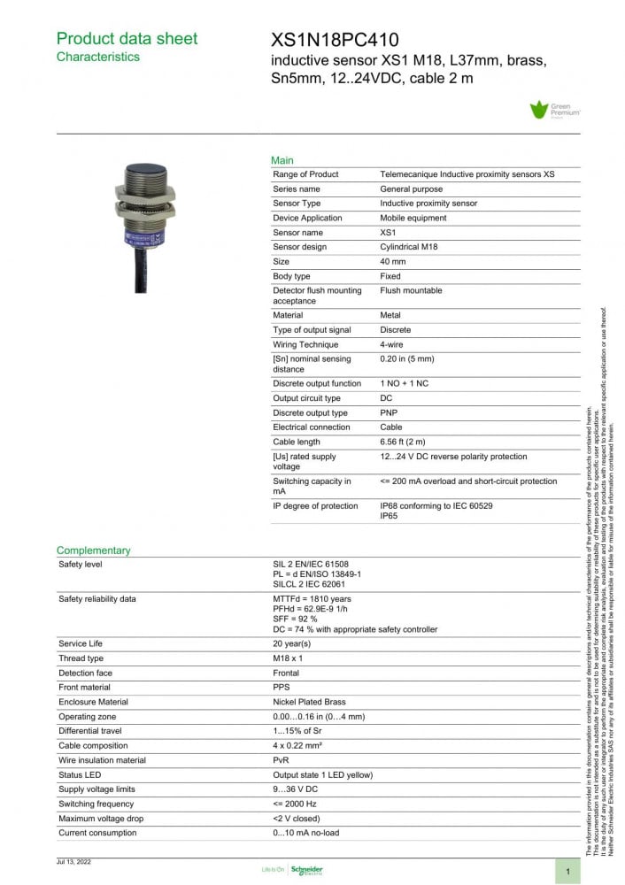 XS1N18PC410 datasheet page 1