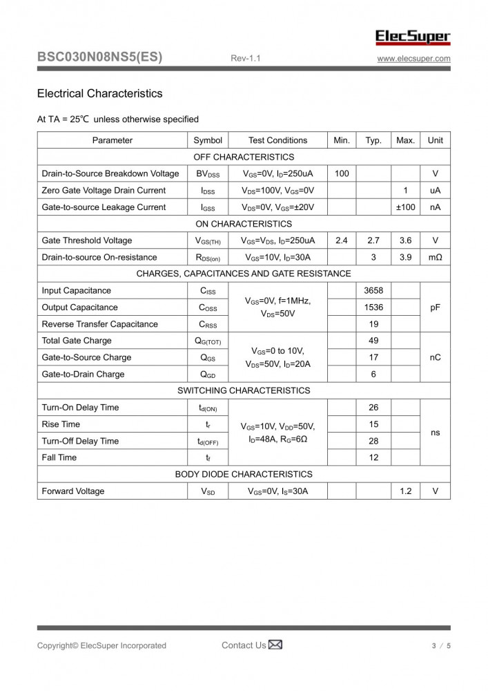 BSC030N08NS5(ES) datasheet page 3