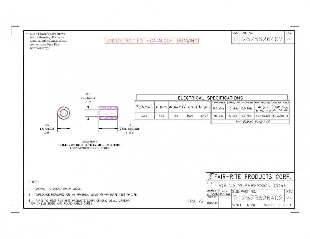 Fair-Rite 2675626402 technical drawing