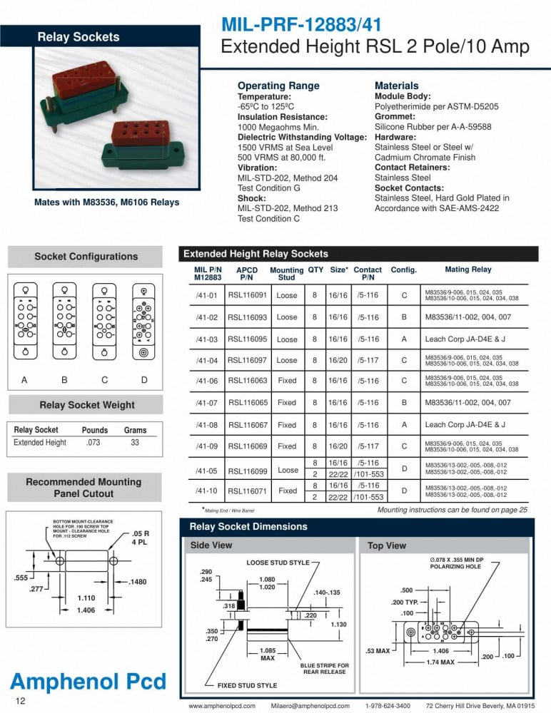 Amphenol relay socket technical documentation page 1