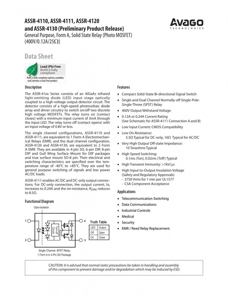 ASSR-4120-302E datasheet page 1