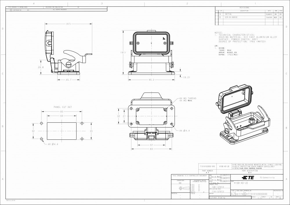 TE Connectivity H10B-AD-LB technical drawing preview