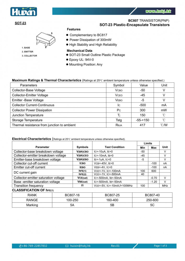 BC807-25 datasheet page 1