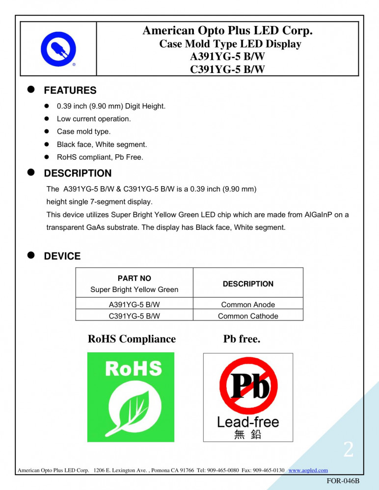 A391YG-5 B/W datasheet page 2