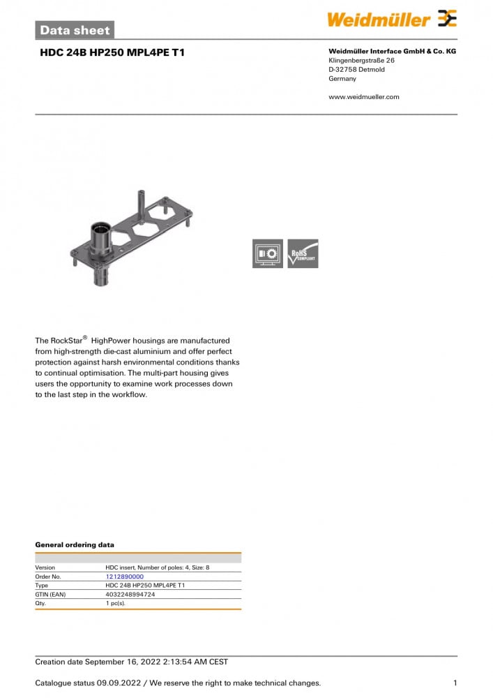WEIDMULLER 1212890000 technical document page 1