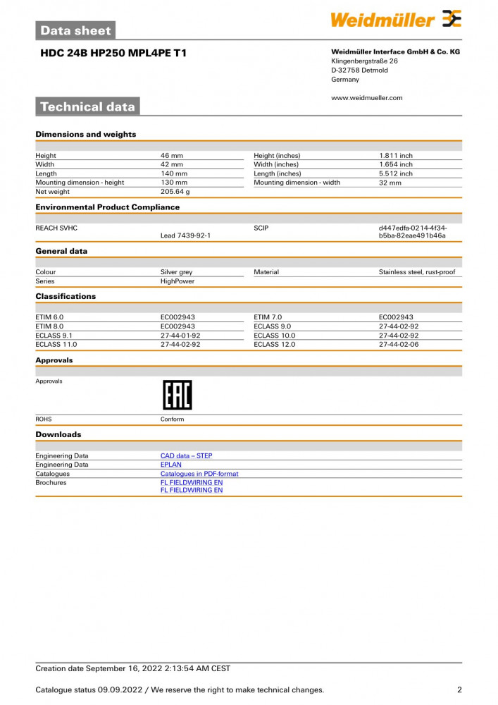 WEIDMULLER 1212890000 technical document page 2