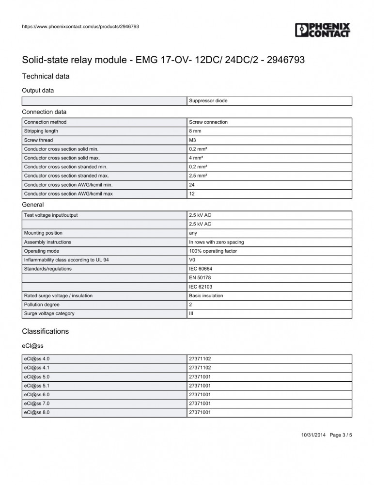 Phoenix Contact 2946793 technical data