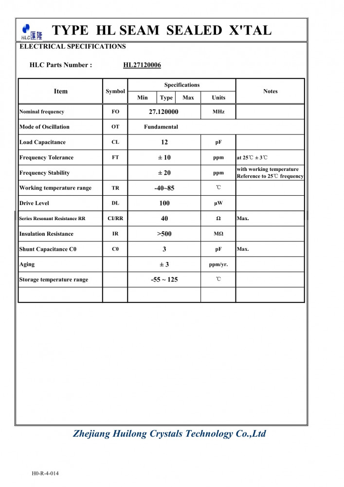 HL27120006 specification page 2