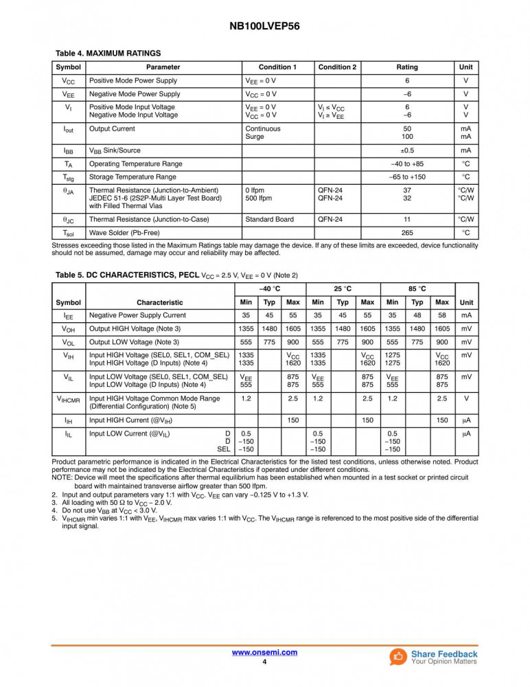NB100LVEP56 datasheet page 4