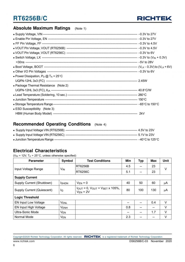 RT6256BGQUF datasheet page 6