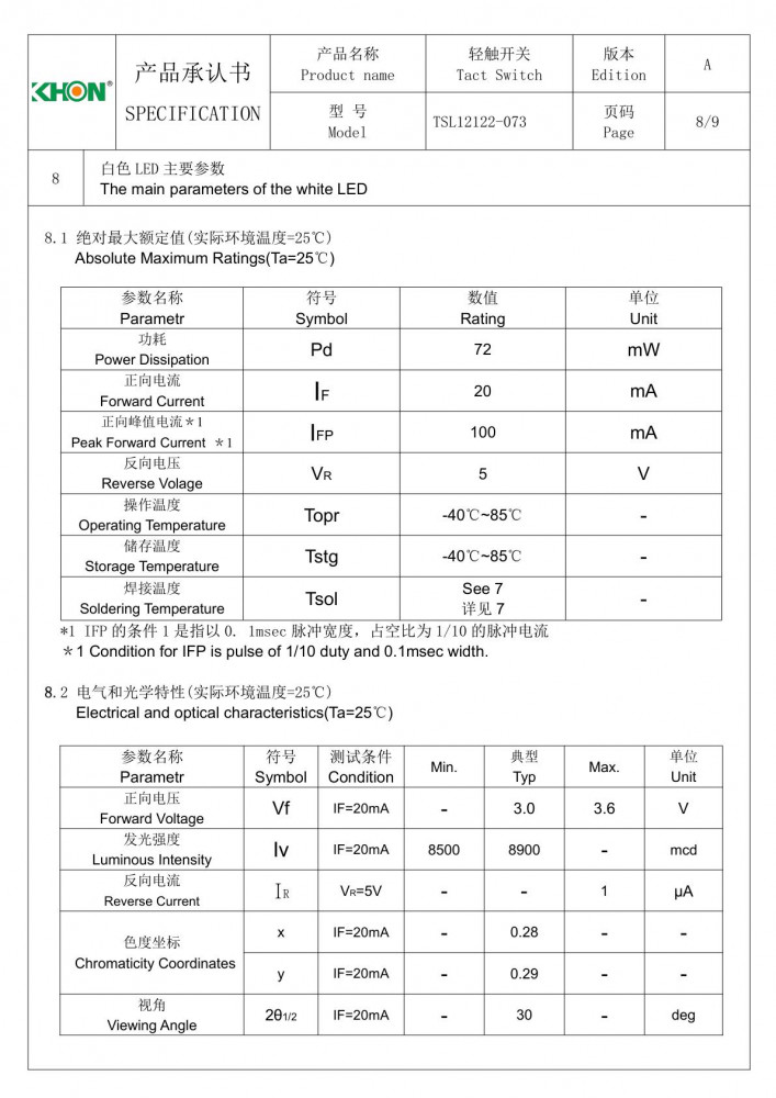 TSL12122-073B512CN-1E01 specification page 9