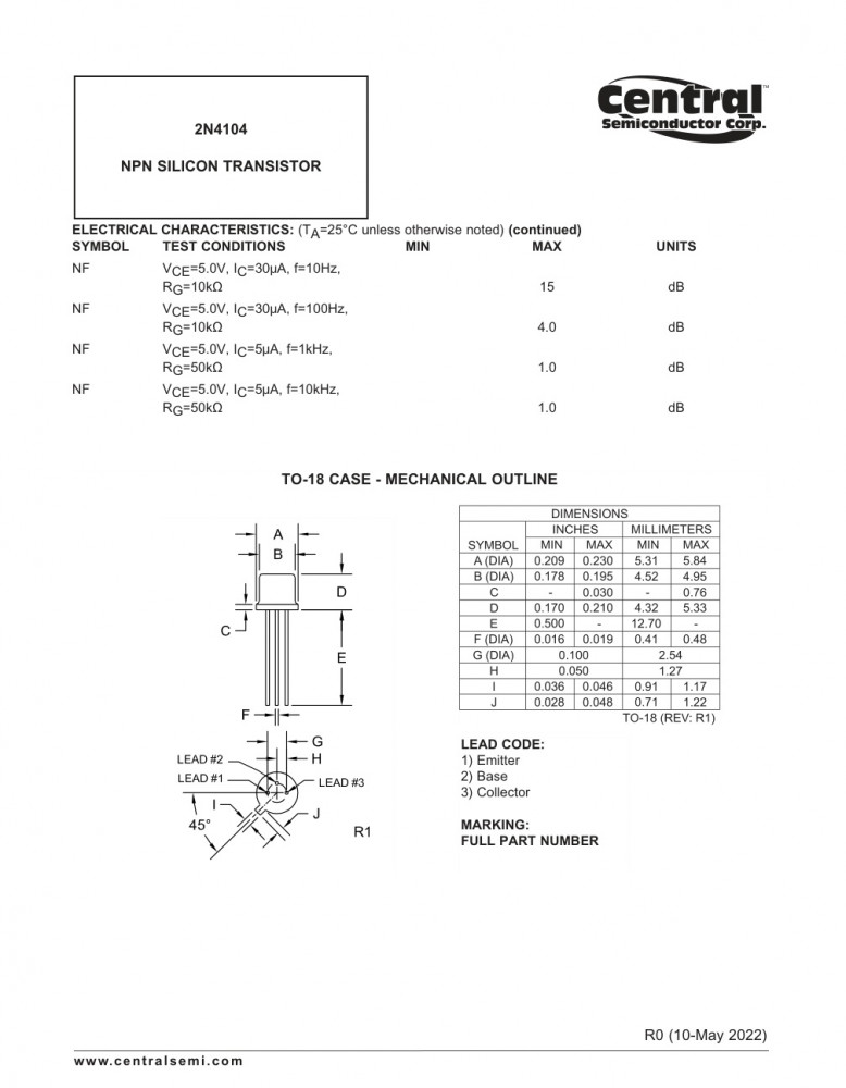 Central 2N4104 PBFREE datasheet page 2