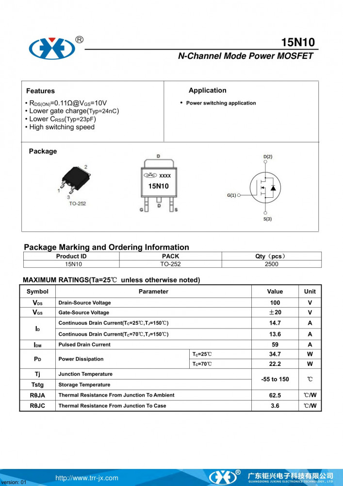 JUXING 15N10 datasheet page 1