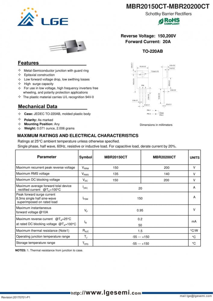 MBR20200CT datasheet page 1