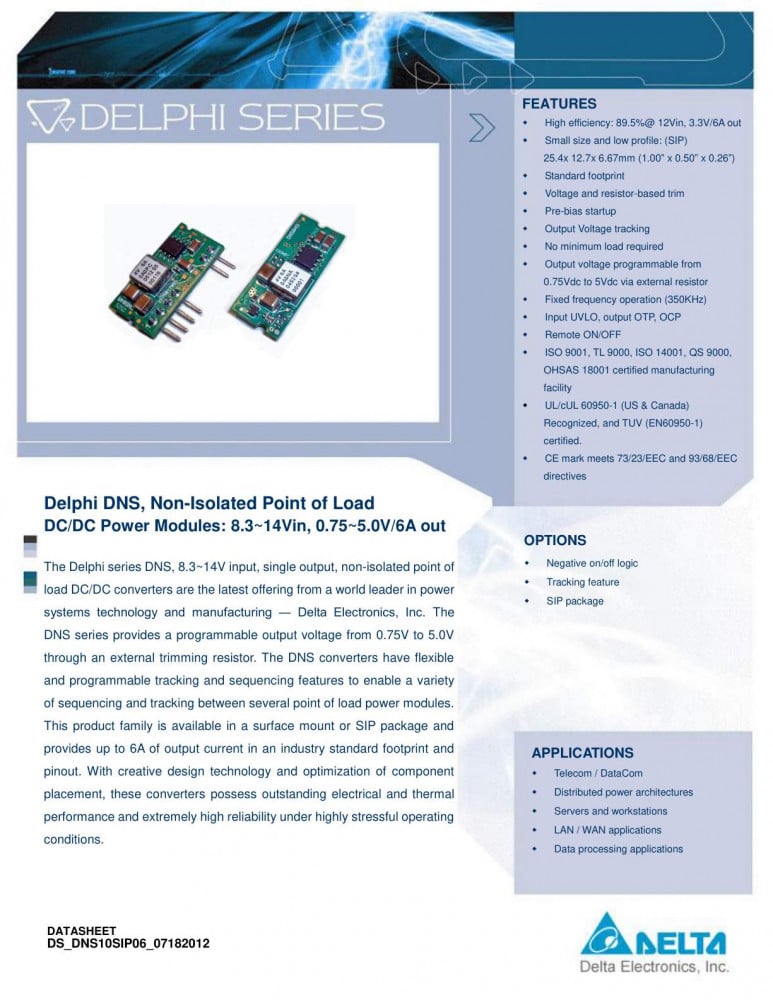 DELTA DNS10S0A0R06NFD datasheet page 1