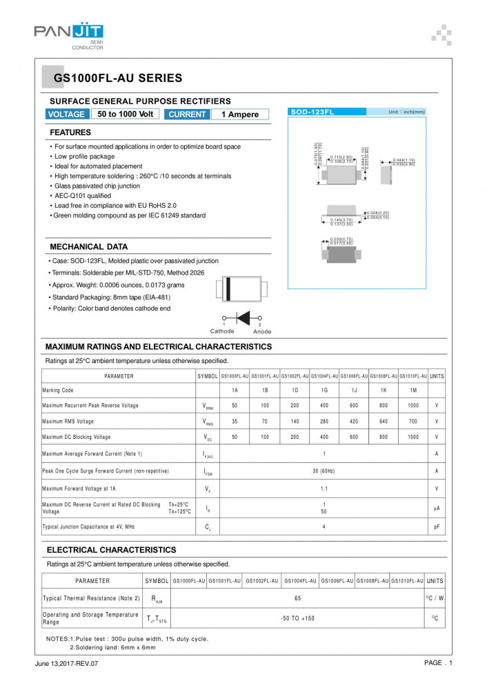 PANJIT GS1000FL-AU series datasheet page 1