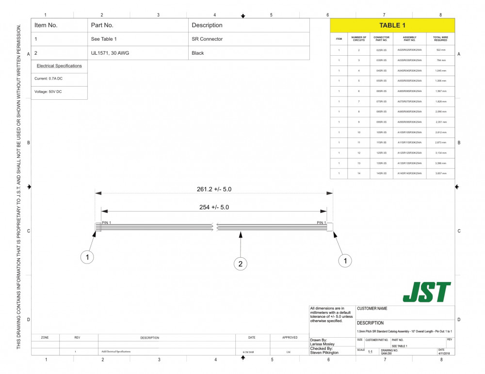 JST SR connector assembly technical document