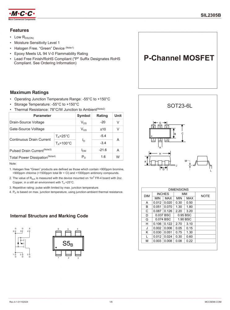 SIL2305B-TP datasheet page 1