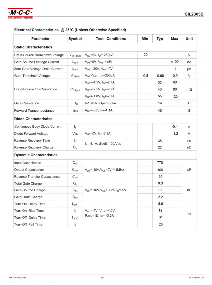SIL2305B-TP datasheet page 2