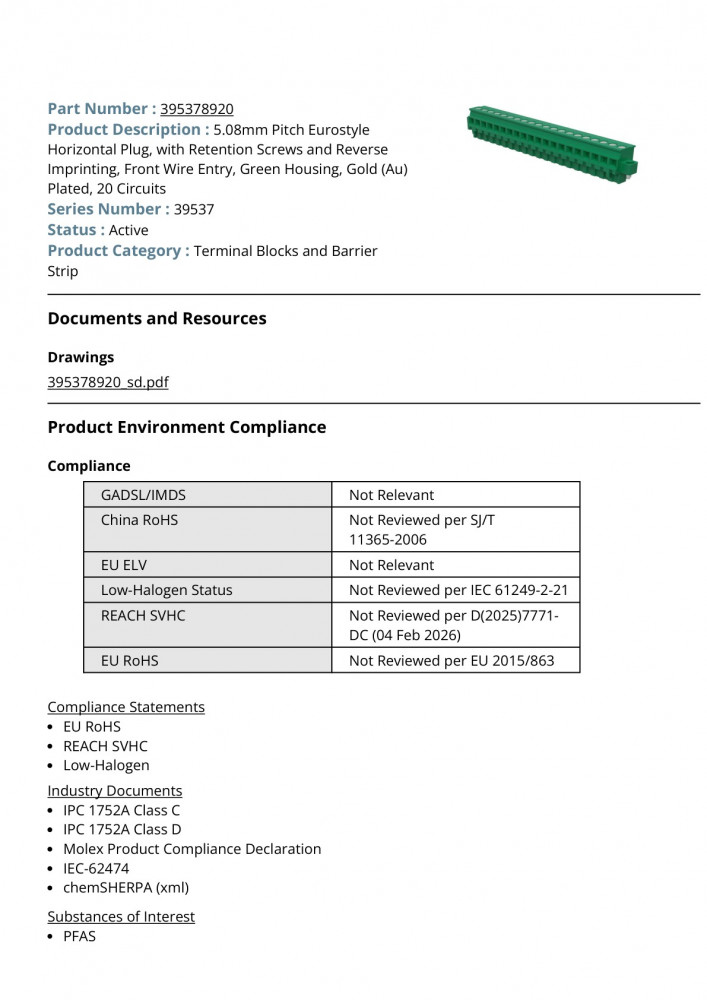 MOLEX cable assembly drawing, page 1